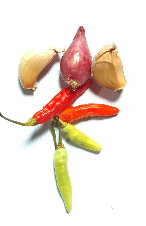 Three Types of Spices, Namely Shallots and Garlic and Chilies Stock ...