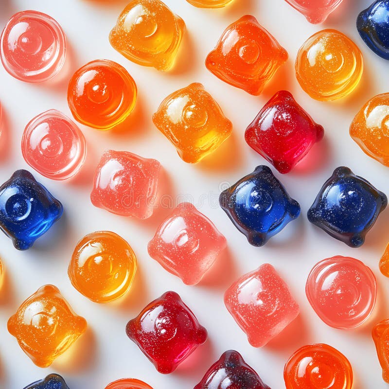 Three Types of Sweet Colored Hard Fruit Candies Scattered on a White ...