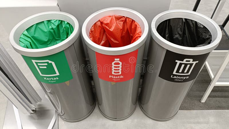 Three Types of Trash Cans are Paper, Plastic, and Others. Stock Image ...