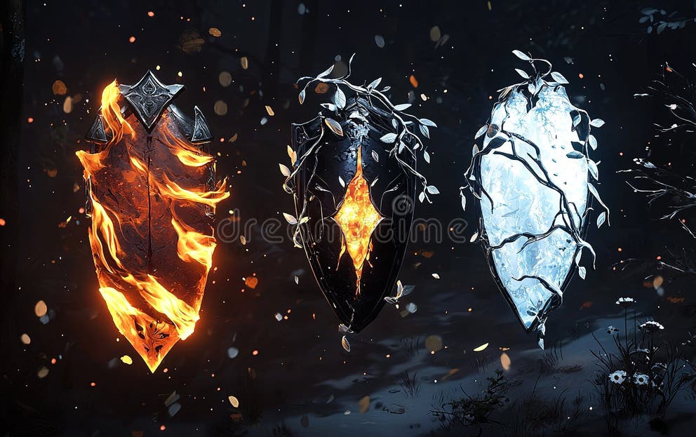 Powerful Elemental Shields Forged from Fire, Ice, and Darkness in a ...