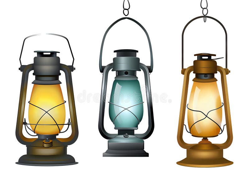 Three Unique Lanterns for Camping Gear Isolated on Transparent ...