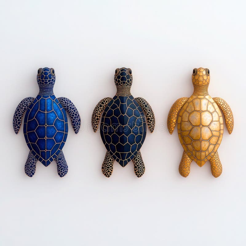 Three Unique Sea Turtles with Varied Shell Patterns in Animal ...