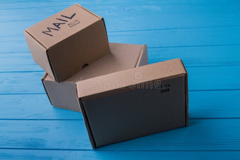 Three Unpacked Cardboard Mail Boxes. Stock Photo - Image of card ...