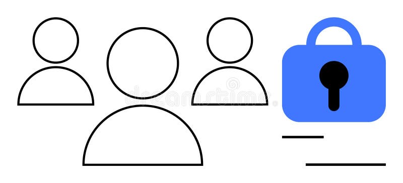 Three User Figures with a Blue Lock Symbol Representing Privacy and ...