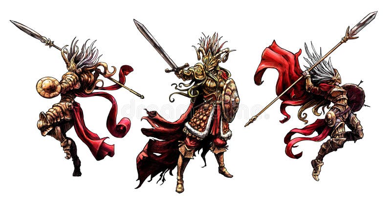 Three Valkyries with Weapons Stock Illustration - Illustration of ...