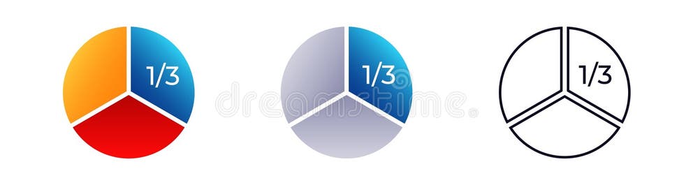 Three Variations of a Pie Chart Divided into Equal Thirds with ...