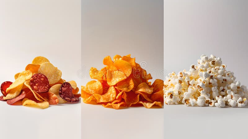 Assorted Snack Piles on White Background, Simple and Clean Design ...