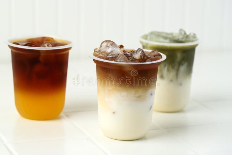 Three Various Coffee, Cold Milk Coffee, Matcha Espresso, Orange ...