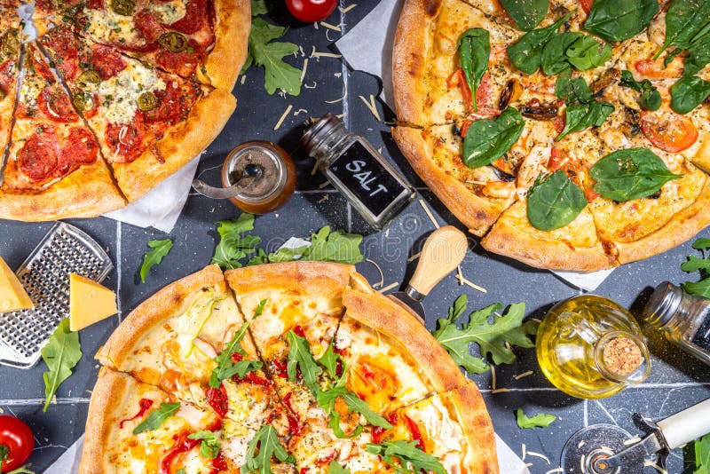 Three Various Served Pizzas Stock Image - Image of crust, epicure ...