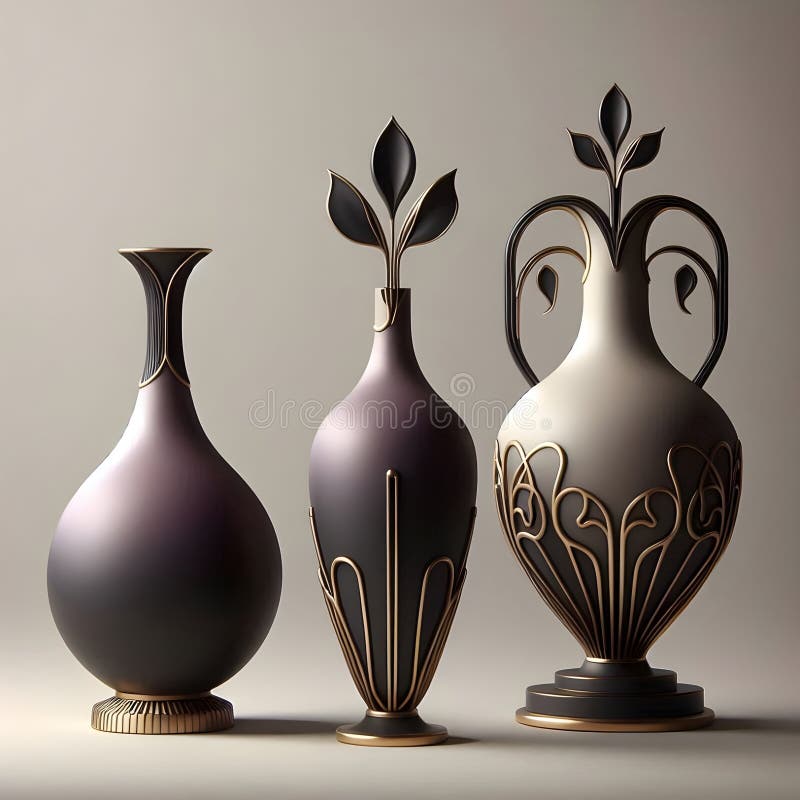 Three Vases in a Row. stock illustration. Illustration of design ...