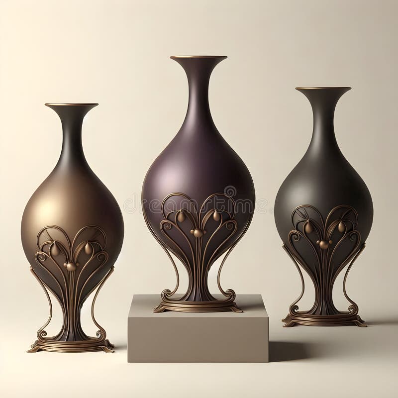 Three Vases in a Row. stock illustration. Illustration of pottery ...