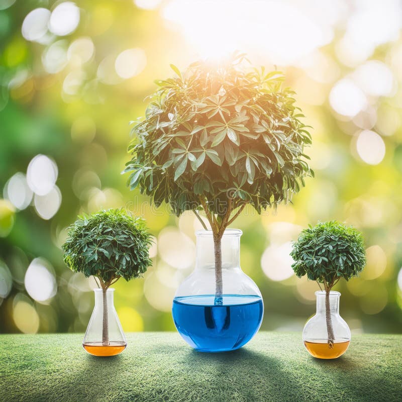 Three Vases with Trees on a Table. Generative AI Stock Photo - Image of ...