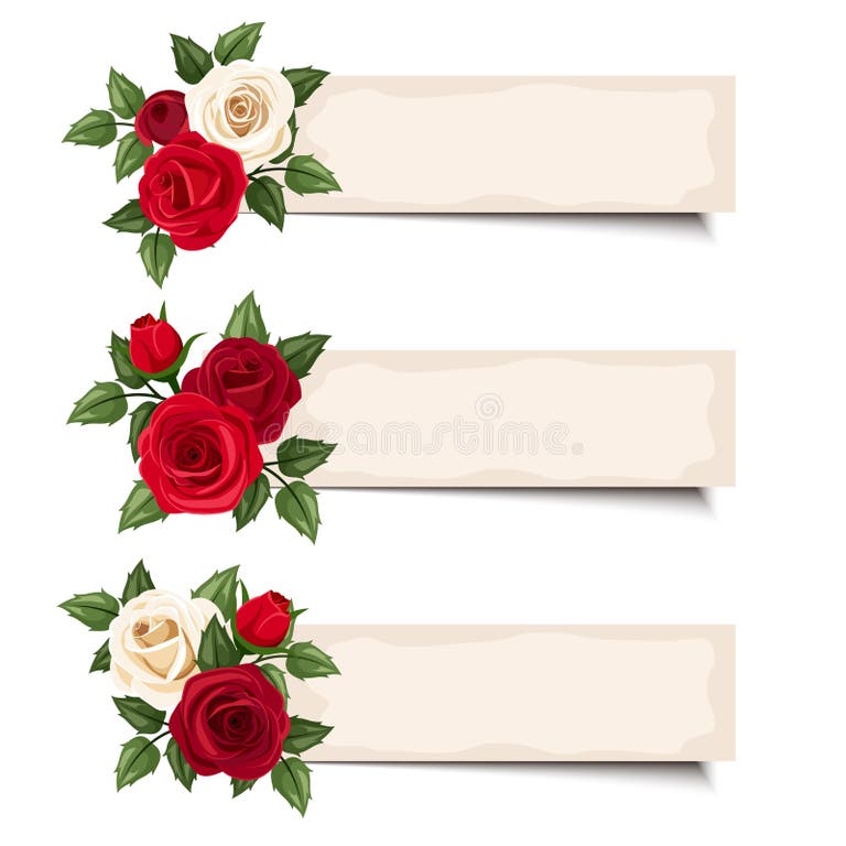 Three Vector Banners with Red and White Roses. Stock Vector ...