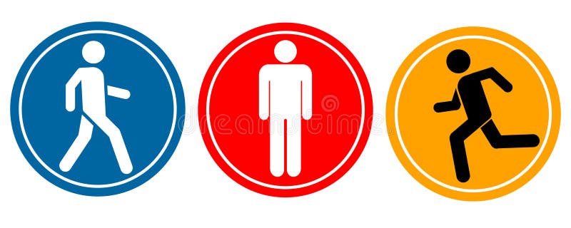 Three Vector Human Icon: Standing, Walking and Running Road Sign Stock ...