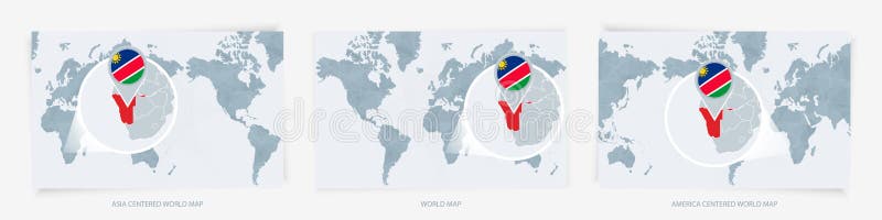 Three Versions of the World Map with the Enlarged Map of Namibia with ...