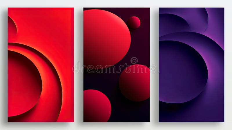 Three Vertical Abstract Banners with Red and Purple Shapes Stock ...