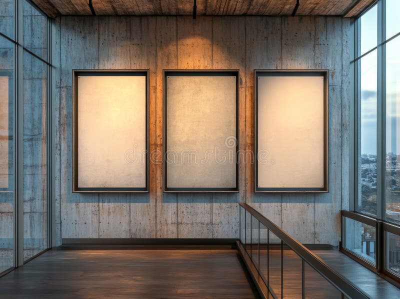 Three Vertical Acrylic Frames Containing Blank White Paper Posters or ...