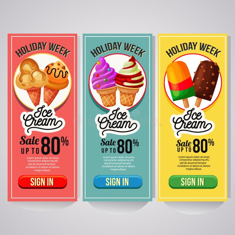 Three Vertical Banner Website Ice Cream Promo Stock Vector ...