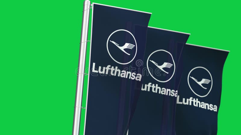 Three Vertical Banners with the Lufthansa Logo Fluttering in the Wind ...