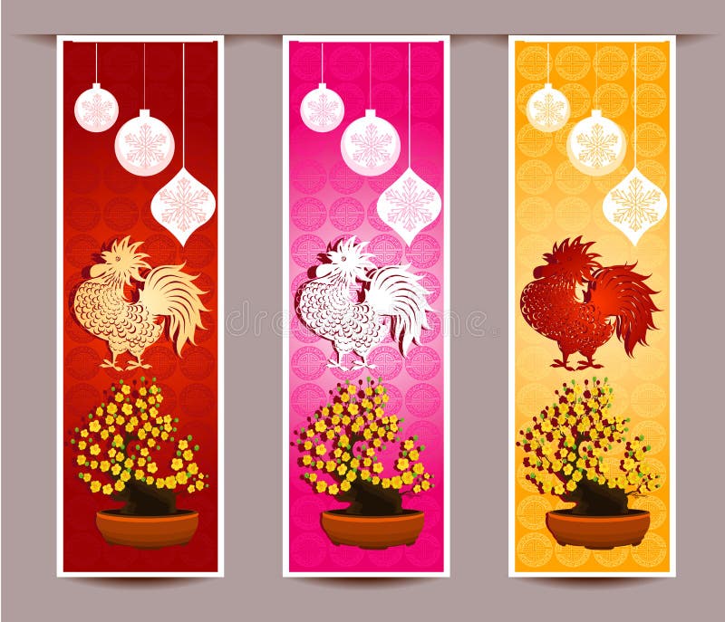 Three Vertical Banners Set for Chinese New Year of Rooster Stock Vector ...