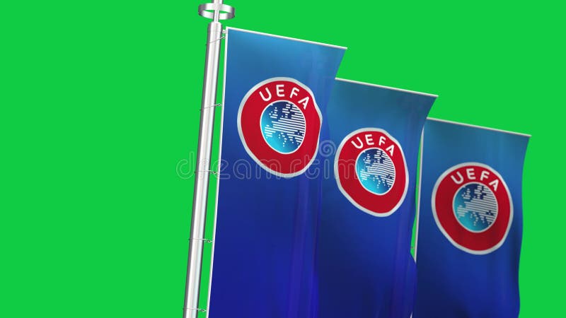 Three Vertical Banners with UEFA Logo Waving on Green Screen Stock ...