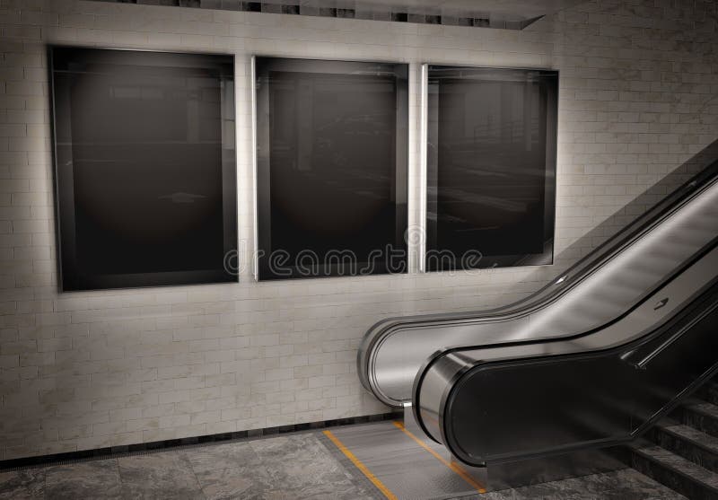 Three Vertical Billboards Glowing on Underground Wall Mockup. Hoardings ...