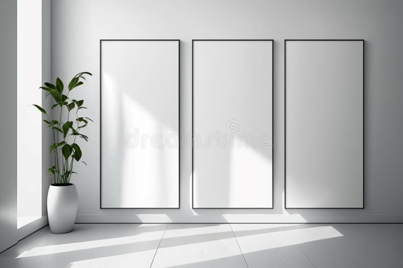 Three Vertical Empty Poster Mockup on the White Clean Room, Generative ...