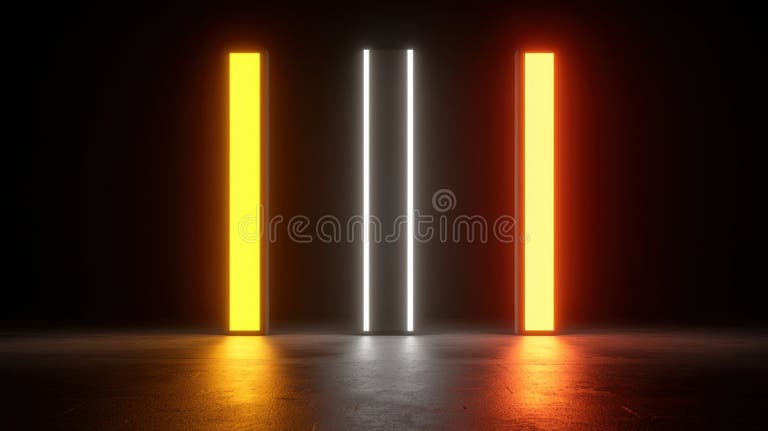 Three Vertical Lights of Different Colors Stand in a Row Against a Black Background. Stock Photo ...