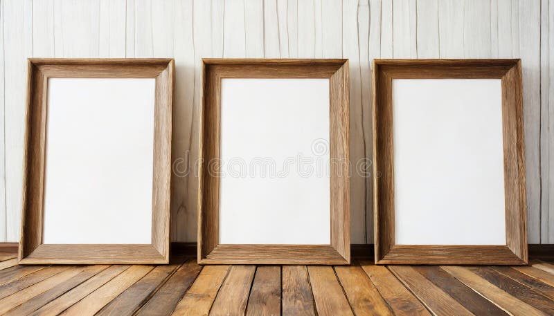 Three Vertical Modern Black Frame Mock Up in a White Room, 3d ...