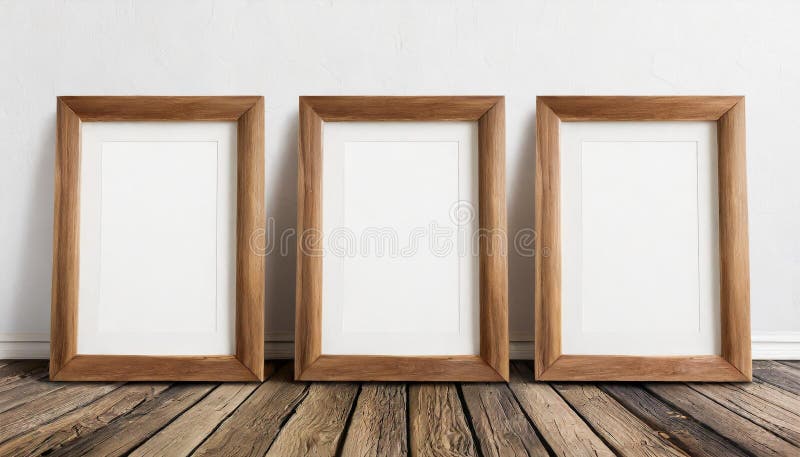 Three Vertical Modern Black Frame Mock Up in a White Room, 3d ...