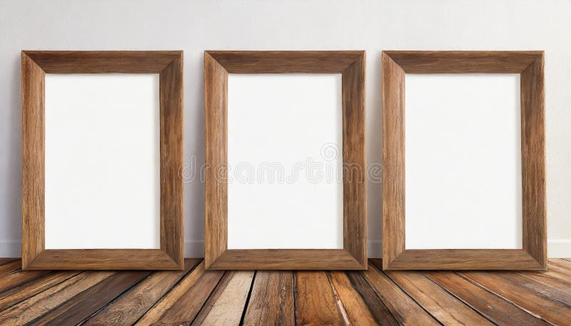 Three Vertical Modern Black Frame Mock Up in a White Room, 3d ...