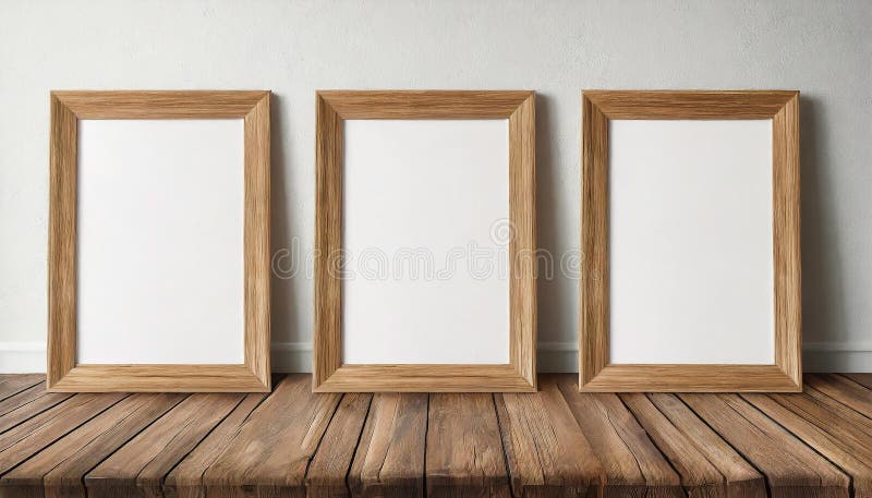 Three Vertical Modern Black Frame Mock Up in a White Room, 3d ...