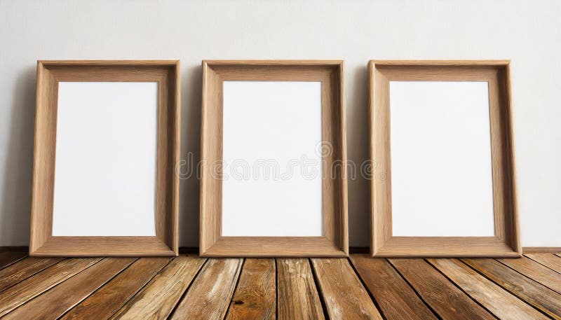 Three Vertical Modern Black Frame Mock Up in a White Room, 3d ...