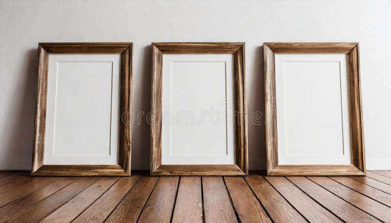 Three Vertical Modern Black Frame Mock Up in a White Room, 3d ...