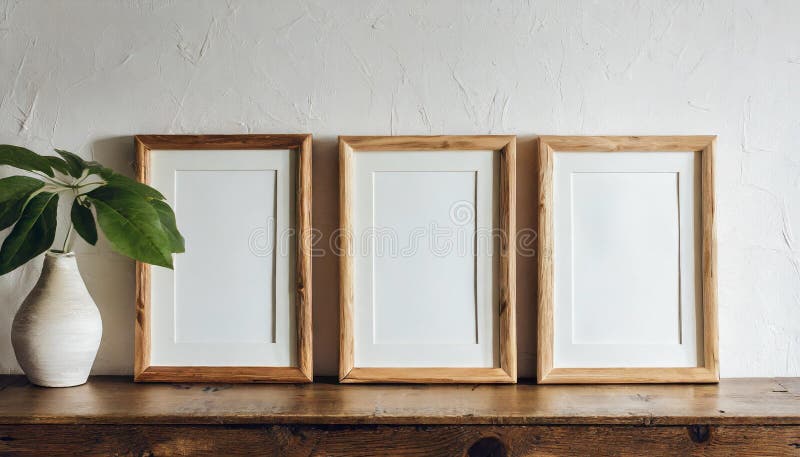 Three Vertical Modern Black Frame Mock Up in a White Room, 3d ...