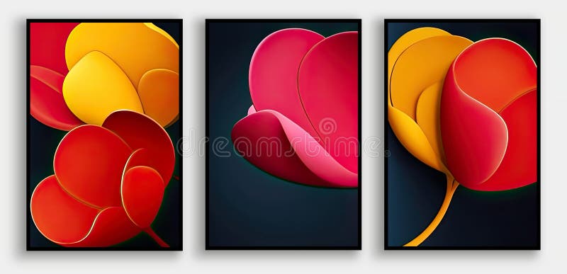 Three Vertical Posters with Close Up Colorful Bright Flowers Stock ...