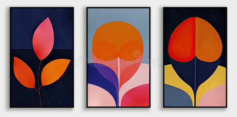 Three Vertical Posters in Geometric Style, Nature-inspired Shapes, Soft ...