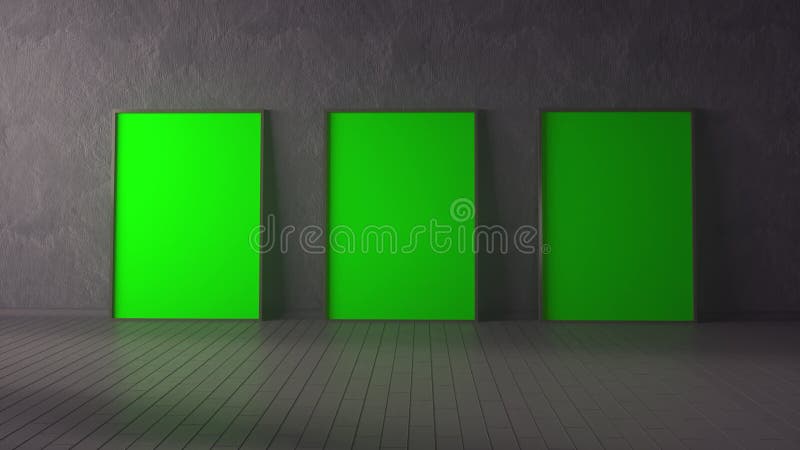 Three Vertical Posters with Green Screen Backgrounds in Dark Minimalist ...