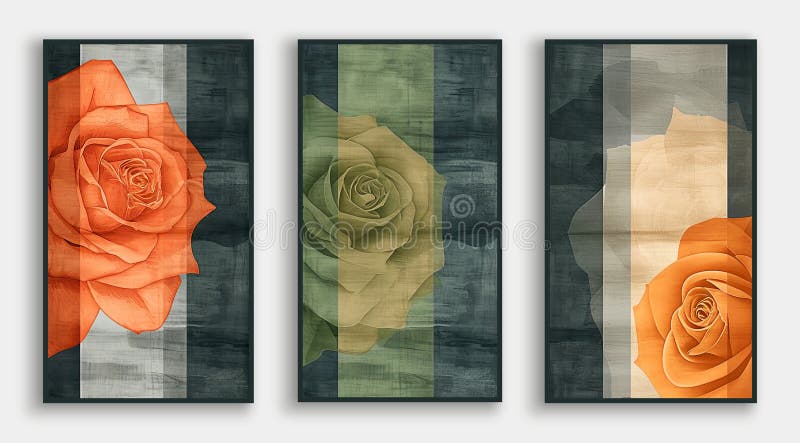 Three Vertical Posters with Roses Watercolor Painting Different Hues ...