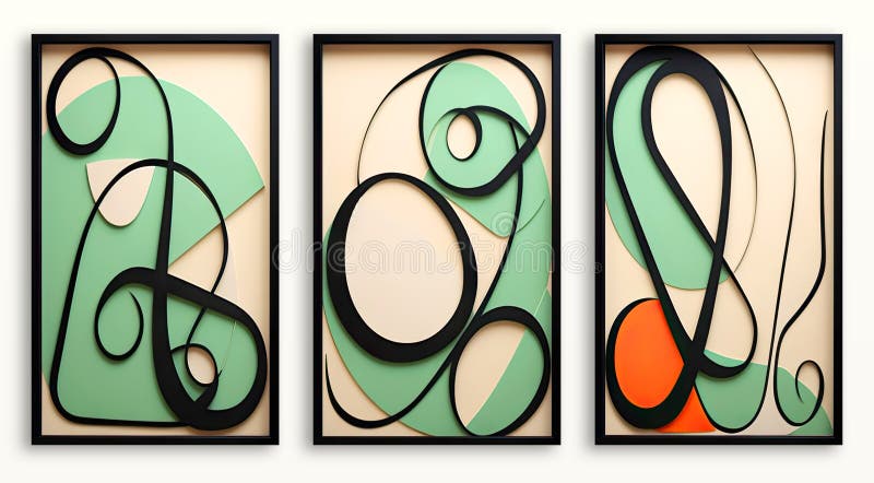 Three Vertical Posters with Rounded Shapes in Black, Green, Red Color ...