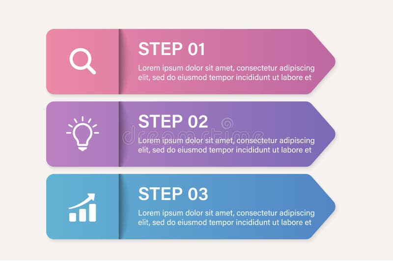 Three Vertical Step Infographic Cards with Ribbon Icons Stock Vector ...