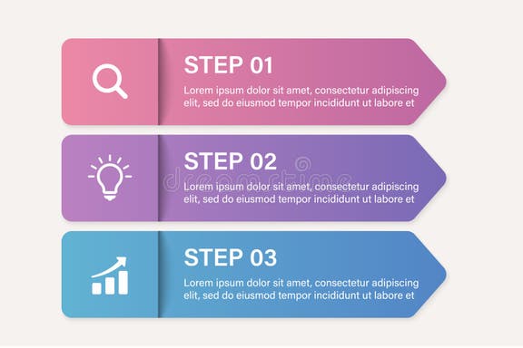 Three Vertical Step Infographic Cards with Ribbon Icons Stock Vector ...