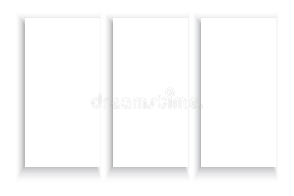 Three Vertical White Frames with Soft Shadows. Simple Minimalist Design ...
