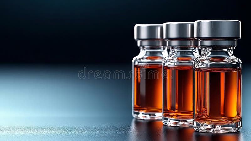 Three Vials of Alcohol Sitting on a Table Stock Image - Image of silver ...