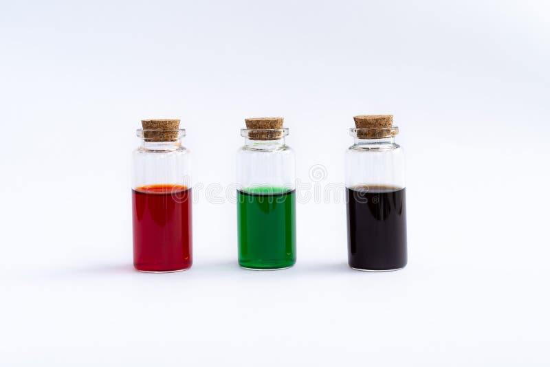 Three Vials with Colored Contents. Stock Photo - Image of chemistry ...