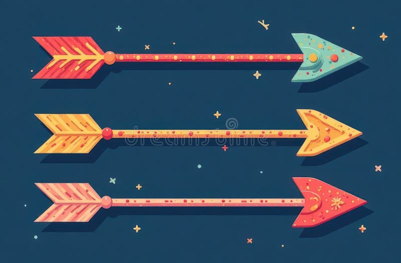 Bright Patterned Arrows Pointing in Various Directions on a Dark ...