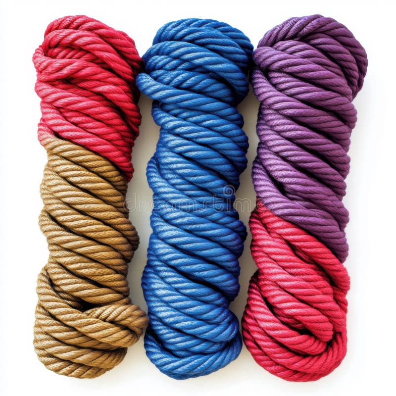 Three Vibrant Colored Ropes Twisted Together in a Symmetrical Pattern ...