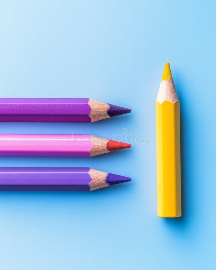 Three Vibrant Crayons on a Minimalist Blue Background in Natural Light ...