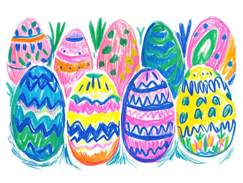 Three Vibrant Easter Eggs are Illustrated in a Playful, Child-like ...