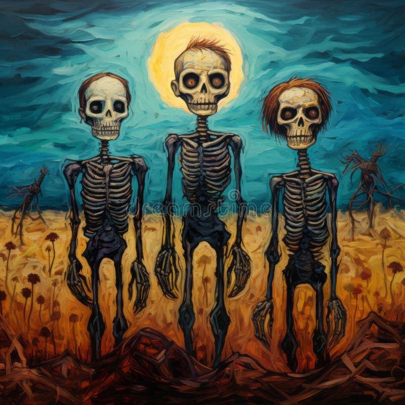 Macabre Painting of Zombie Frozen Characters in Van Gogh Style Stock ...